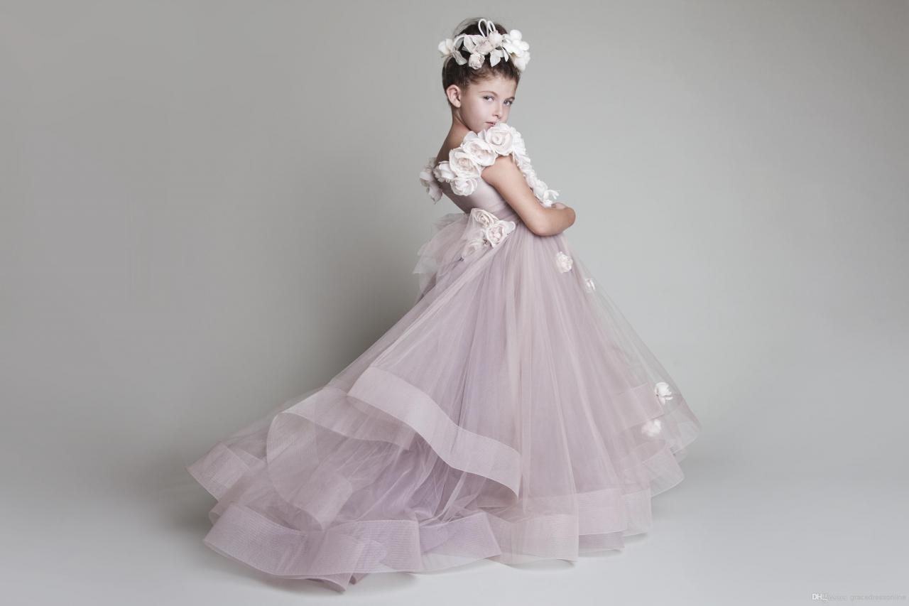 Lovely Tulle Ruffled Handmade Flowers One-shoulder Flower Girls ...
